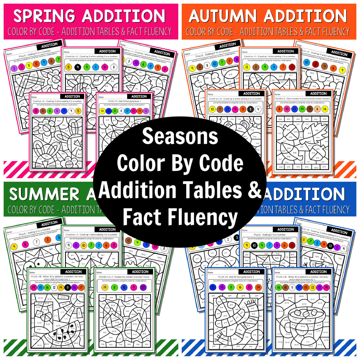 Color By Code Addition Tables and Fact Fluency - Seasons Bundle – Pinay ...
