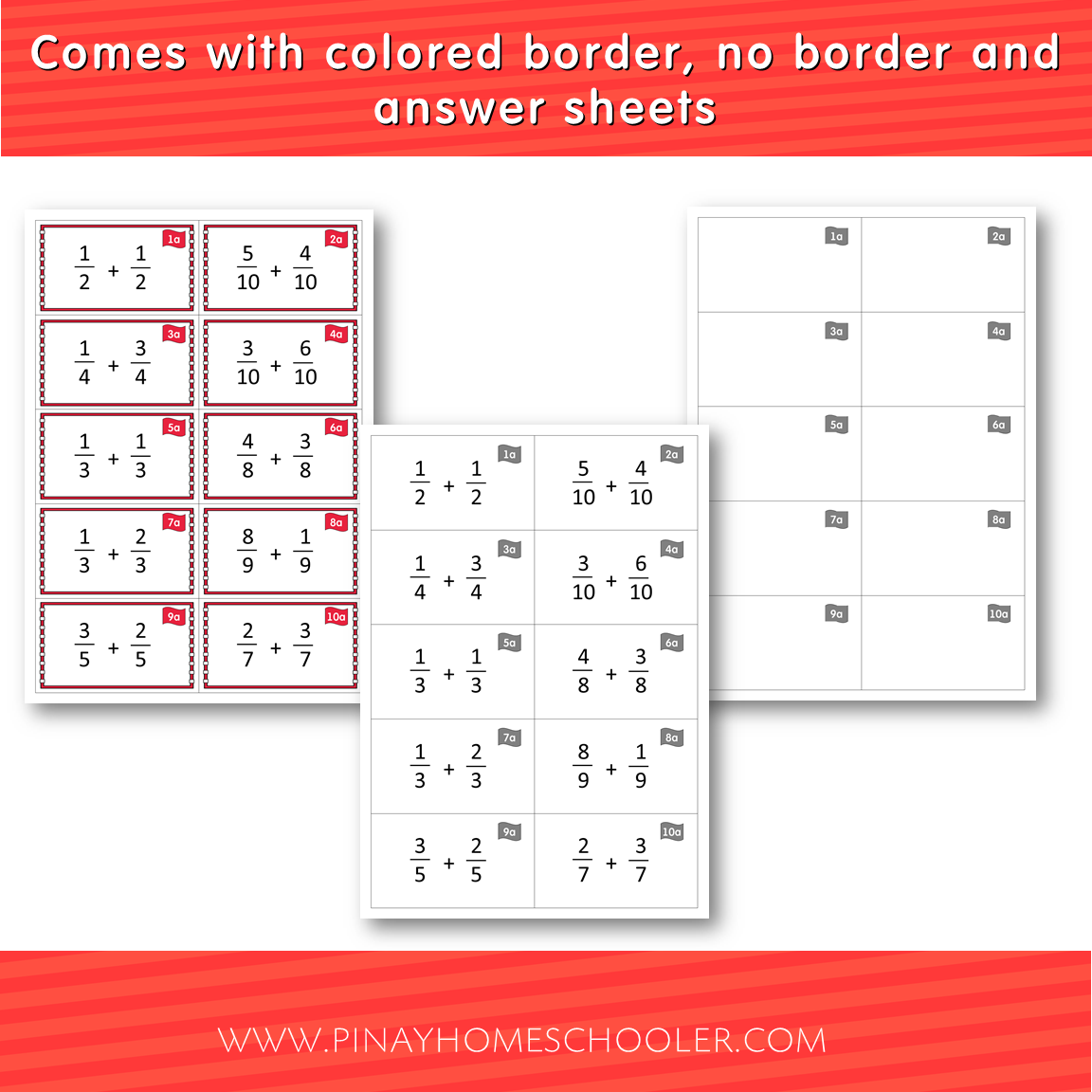 Montessori Adding Fractions with Same Denominator Cards – Pinay ...