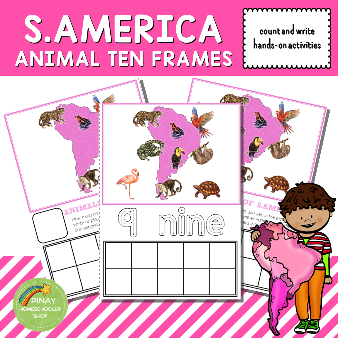 South America Animals Ten Frames Count and Write Activities – Pinay ...