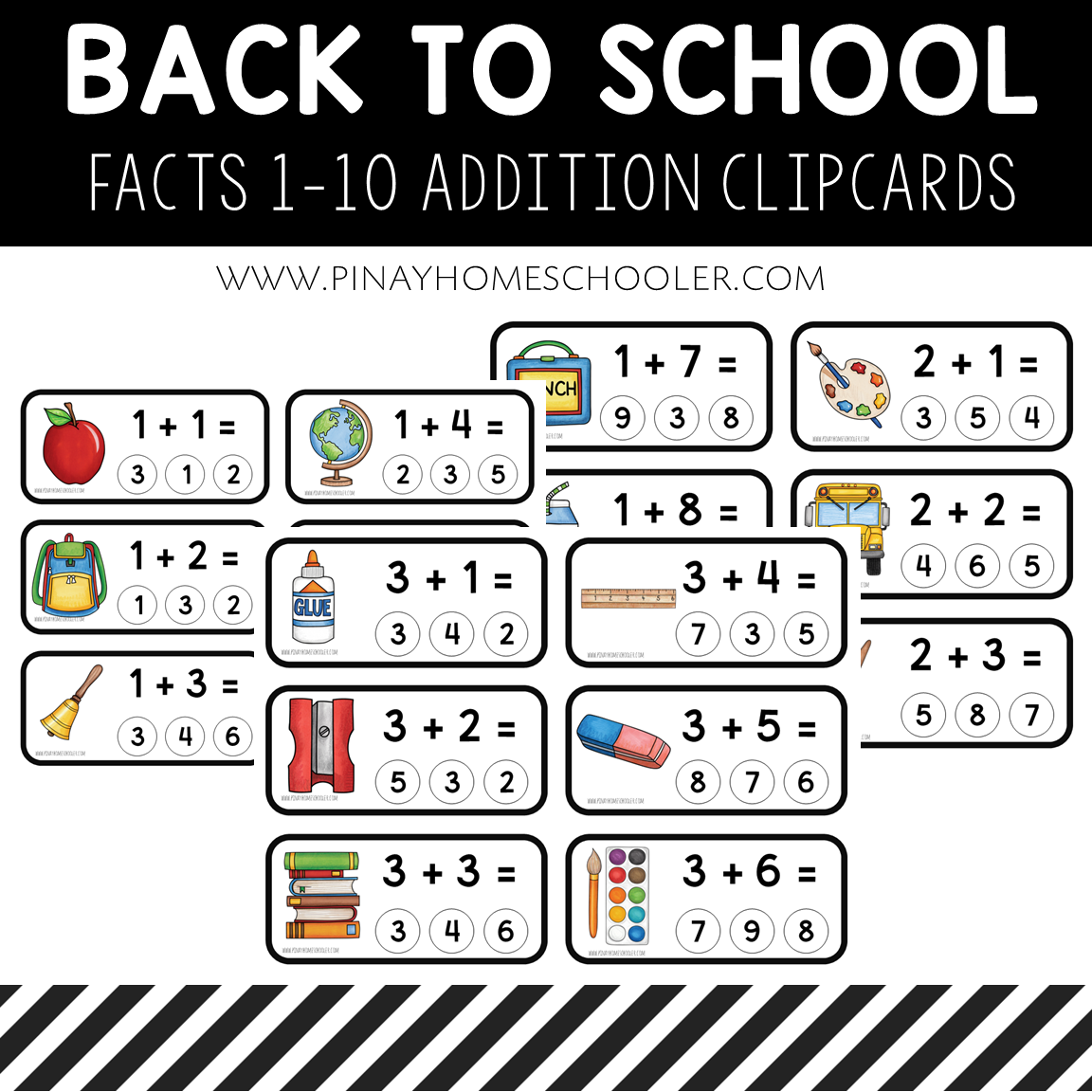 Back to School Addition Facts 1-10 Clipcards – Pinay Homeschooler Shop