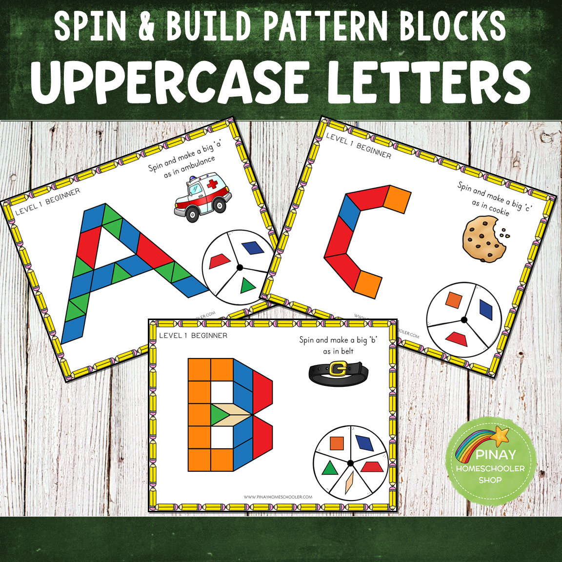 Uppercase Letters Pattern Blocks Spin and Build – Pinay Homeschooler Shop
