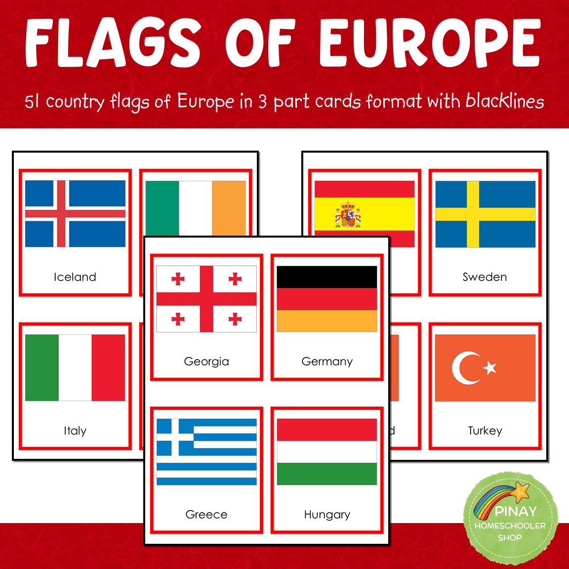 Montessori Europe 3 Part Card Flags and Blackline Masters – Pinay ...