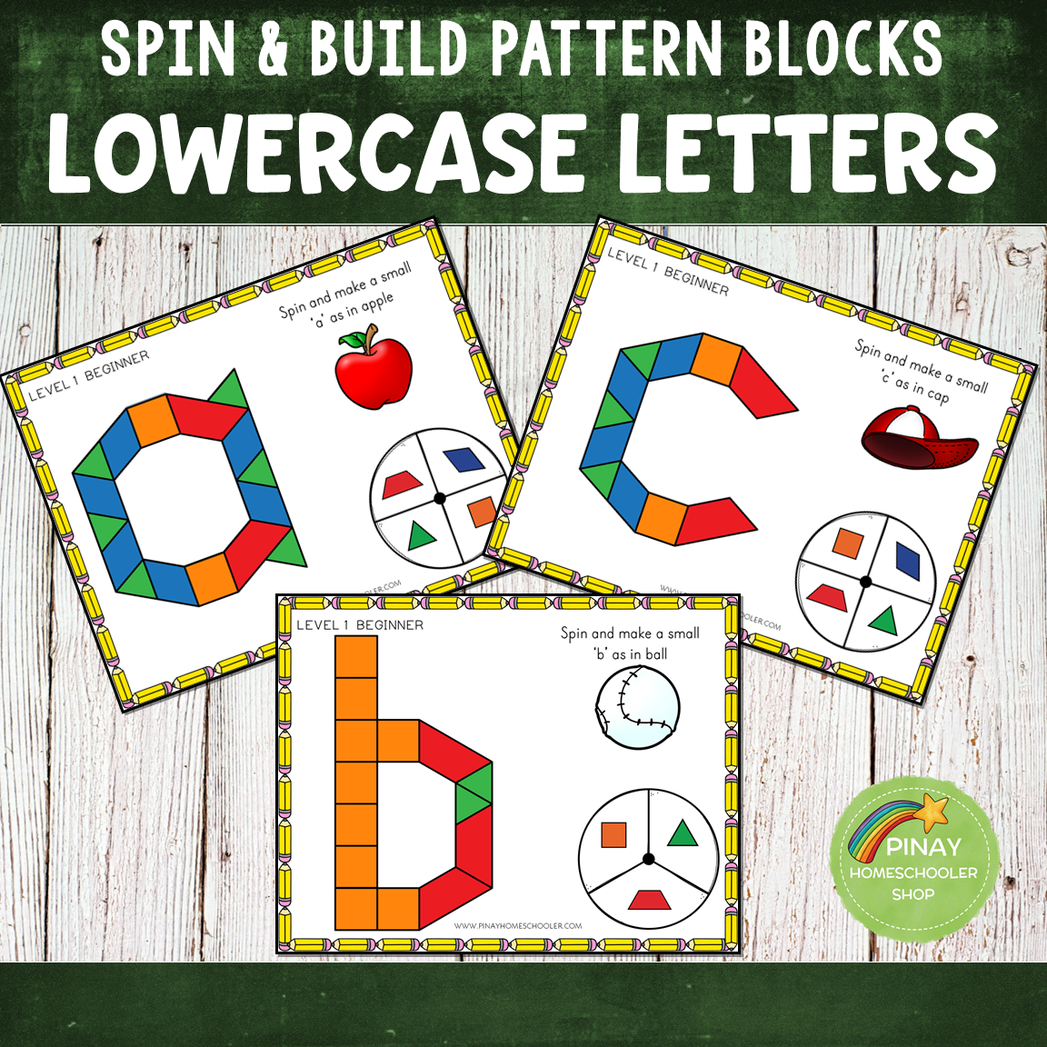 Lowercase Letters Pattern Blocks Spin and Build – Pinay Homeschooler Shop
