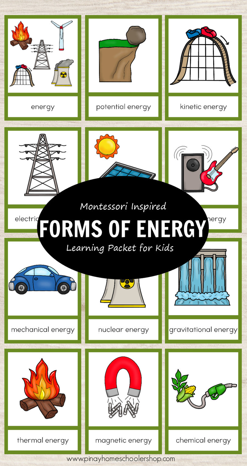 Forms of Energy Montessori Cards - Mechanical, Light, Thermal, Sound ...