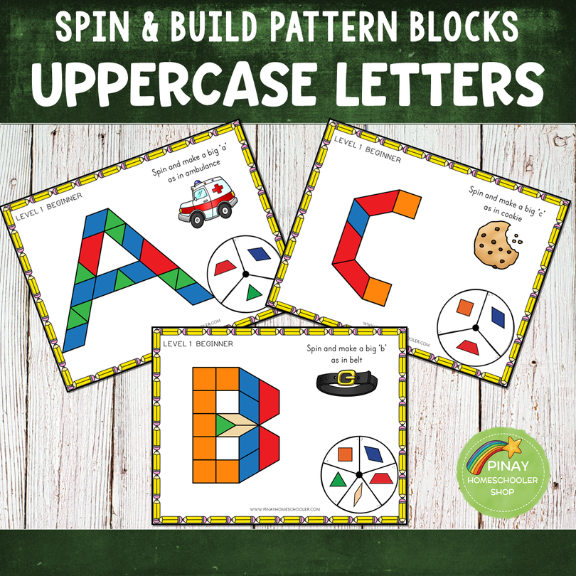 Uppercase Letters Pattern Blocks Spin and Build – Pinay Homeschooler Shop